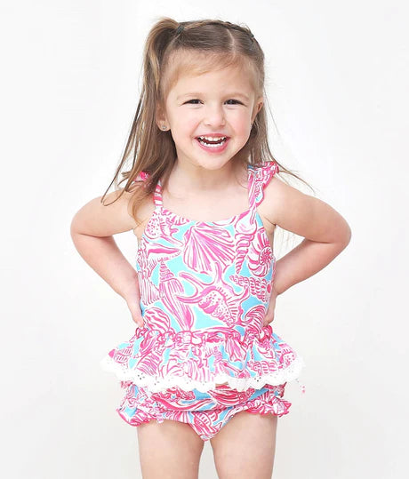 Ac Seashells By The Sea Shore Samantha Ruffle Tankini Swim Set